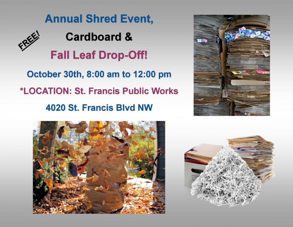 Leaf, Paper Shred & Cardboard Event! | St. Francis Minnesota