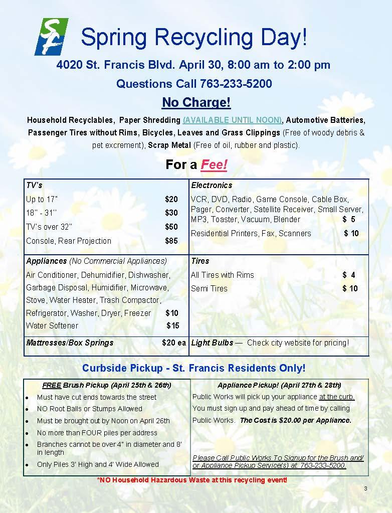 Spring Recycling Day | St. Francis Minnesota