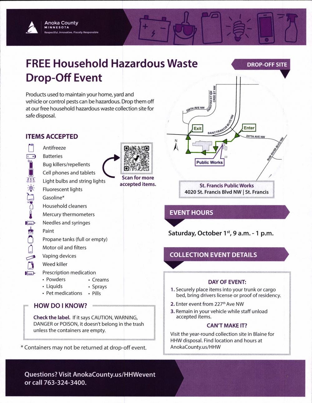 FREE Household Hazardous Waste Drop-Off Event! | St. Francis Minnesota